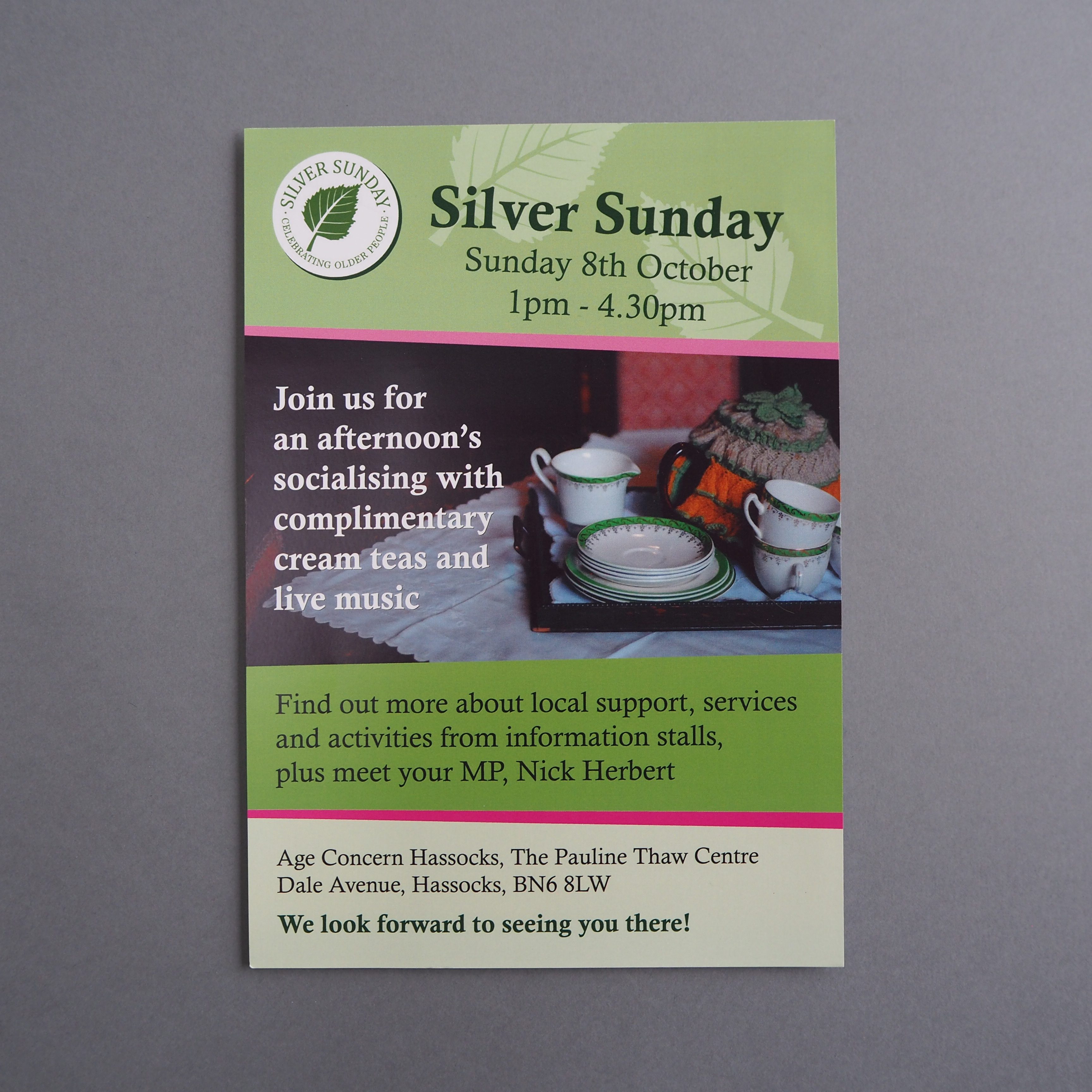Silver Sunday leaflet – Su Watts Design